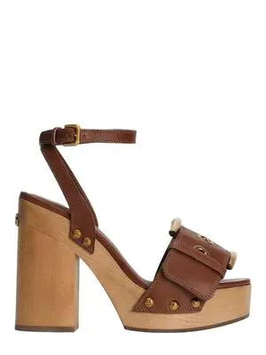 Dolce & Gabbana Cowhide Wedge Sandals With Gold Tone Detailing - Brown