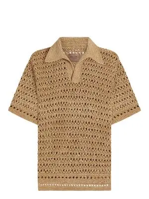 Dolce & Gabbana Short-sleeved Viscose Crochet Polo-shirt Sweaters And Cardigans - Beige