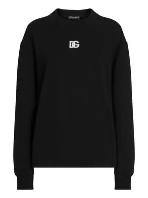 Dolce & Gabbana Cotton Jersey Sweatshirt With Dg Embroidery - Black