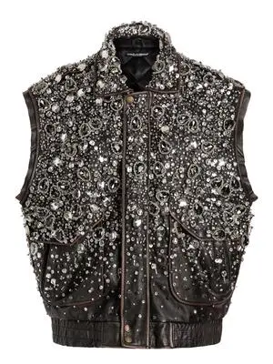Dolce & Gabbana Vintage Leather Vest With Embroidery Blazers Multi-colored - Multicolor