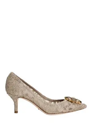 Dolce & Gabbana Dolce & Gabbana Embellished Lace Slingback Pumps Beige