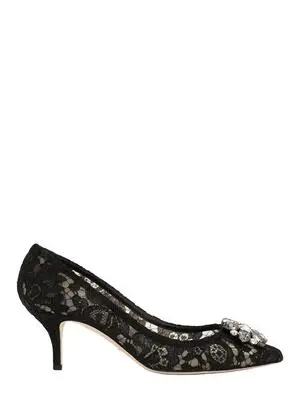 Dolce & Gabbana Lace Slingback Pumps With Crystal Brooch Detailing - Black