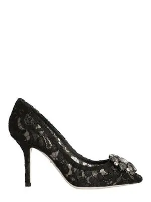 Dolce & Gabbana Lace Slingback Pumps With Crystal Brooch Detailing - Black