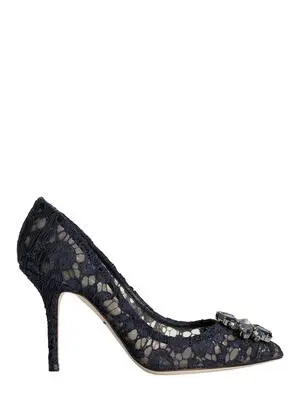 Dolce & Gabbana Lace Slingback Pumps With Crystal Brooch Detailing - Blue