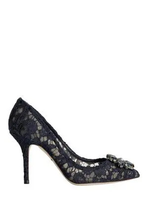 Dolce & Gabbana Lace Slingback Pumps With Crystal Brooch Detailing - Blue