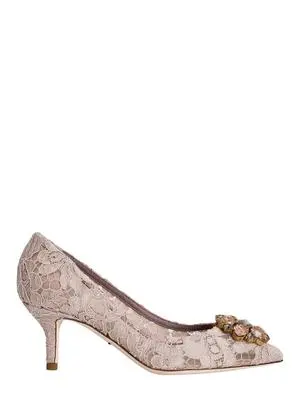 Dolce & Gabbana Lace Slingback Pumps With Crystal Brooch Detailing - Blush