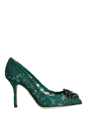 Dolce & Gabbana Dolce & Gabbana Embellished Lace Slingback Pumps Green