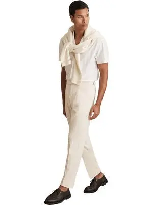REISS Cantwell Cotton-blend Tapered Trousers - Stone