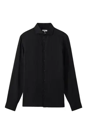 REISS Linen Cutaway-collar Regular-fit Shirt Black