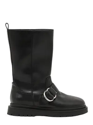 REISS Leather Biker Boots - Black