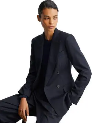 REISS Petite Wool-blend Double-breasted Blazer - Navy