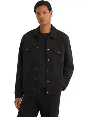 REISS Premium Interlock Twin-pocket Overshirt - Black