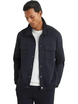 REISS Sueded Interlock Jersey Twin-pocket Overshirt - Navy