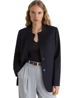 REISS Wool-blend Collarless Blazer - Navy
