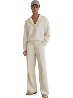 REISS Premium Interlock Collar Sweatshirt - Ivory
