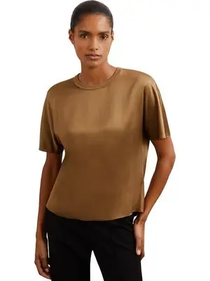 REISS Silk Short-sleeve Top - Camel