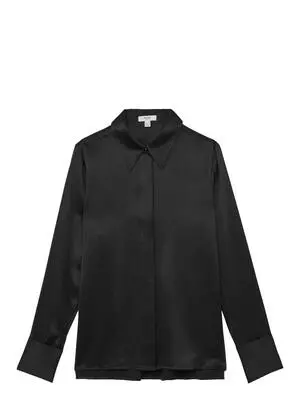 REISS Petite Silk-satin Concealed-placket Shirt - Black