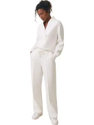 REISS Premium Interlock Wide-leg Joggers - Ivory