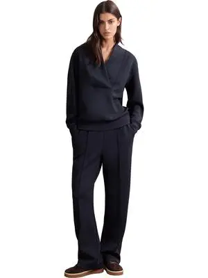 REISS Premium Interlock Wide-leg Joggers - Navy