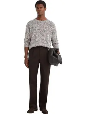 REISS Cotton Slub Pleated Relaxed-fit Trousers - Brown