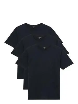 REISS Wheat Melange & Coco Brown Bless Pack Cotton Crew-neck Tailored-fit T-shirts-pack - Navy