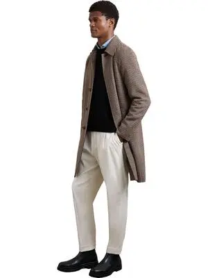 REISS Wool-blend Dogtooth-check Overcoat - Brown