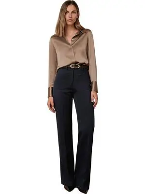 REISS Twill Patch-pocket Flared Trousers Navy