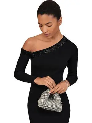 REISS Bead-detail Off-shoulder Knit Dress - Black