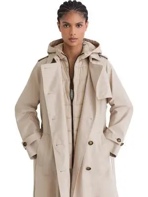 REISS Hooded Insert Trench Coat - Stone