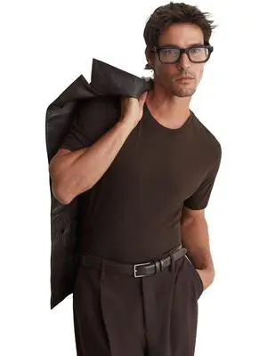 REISS Marl Cotton-blend Tailored-fit T-shirt - Coco Brown