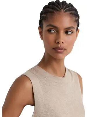 REISS Linen Jersey Crew-neck Vest - Stone Neutral