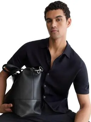 REISS Merino Wool Button-through Shirt - Navy