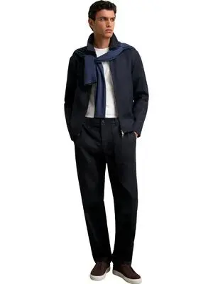 REISS Lyocell Cotton Wide Utility Trousers - Navy