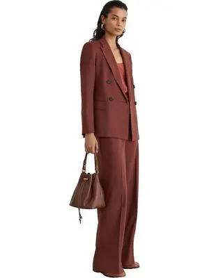 REISS Wool-blend Wide-leg Suit Trousers - Brick Red