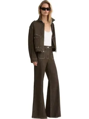 REISS Relaxed Denim Bomber Jacket - Brown