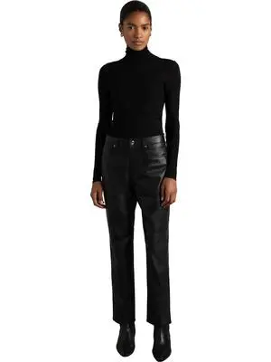 REISS Verona Petite Leather Slim-leg Trousers - Black