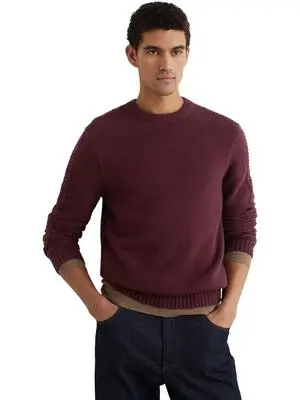 REISS Wool-blend Rib-detail Crew-neck Jumper - Grape