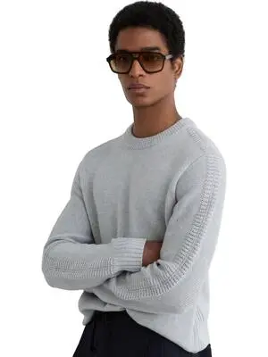 REISS Wool-blend Rib-detail Crew-neck Jumper - Soft Grey