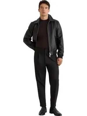 REISS Relaxed Drawstring Trousers With Turn-ups - Black