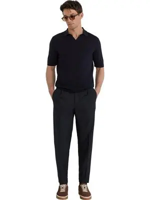 REISS Relaxed Drawstring Trousers With Turn-ups - Navy