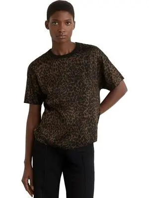 REISS Silk Short-sleeve Top - Animal Print