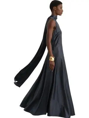 REISS Petite Satin Cape Maxi Dress - Grey