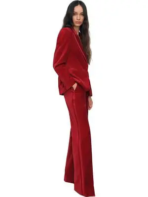 REISS Petite Velvet Tuxedo-stripe Flared Trousers - Red