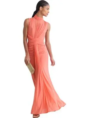 REISS Starla Sheer Ruched Sleeveless Maxi Dress - Orange