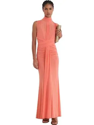 REISS Petite Sheer Ruched Sleeveless Maxi Dress - Orange