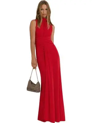 REISS Petite Sheer Ruched Sleeveless Maxi Dress - Red