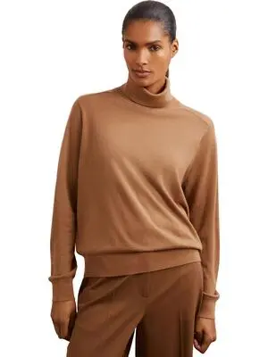 REISS Wool Roll-neck Jumper - Camel