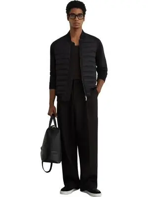 REISS Quilted Hybrid Bomber Jacket - Black