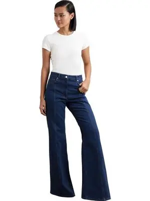 REISS Flared Seam-detail Jeans - Blue