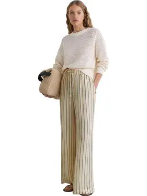 REISS Minnie Lyocell Striped Wide-leg Trousers - Neutral/navy